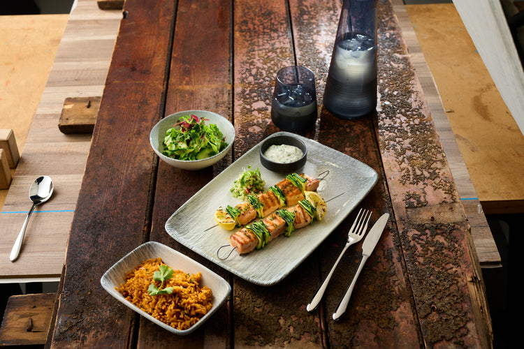 Complete Fusion Linear Dinnerware Set: Crockery, Cutlery, Glasses