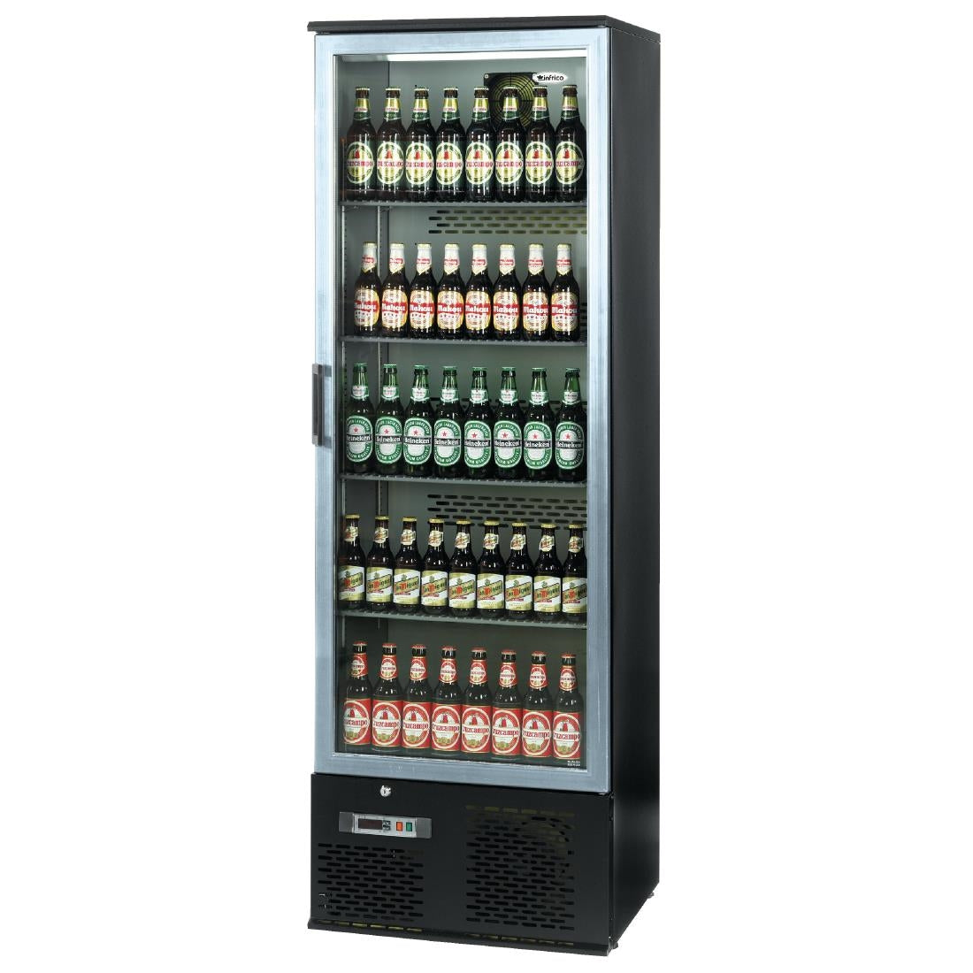 Infrico Upright Back Bar Cooler with Hinged Door in Black and Steel ZX